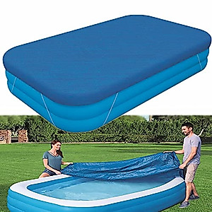 Rectangle Pool Cover,Pool Cover for Inflatable Pool,Rectangular Inflatable Swimming Pool Cover, 10ft X 6ft Dustproof Rainproof Waterproof Square Swimming Pool Cover,Family Pool Cover (Blue)