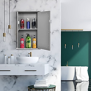 hysache Bathroom Medicine Cabinet, Wall Mount Mirrored Storage Cabinet w/Single Mirrored Door & Adjustable Shelf, Multipurpose Wooden Organizer for Hallway Living Room Bed, 13.5" L x 6" W (Gray)