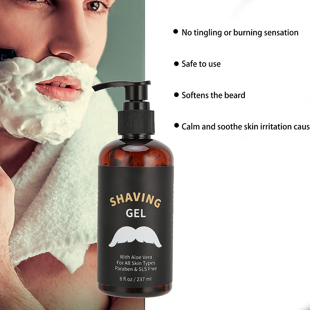 Men'S Shave Gel, Mens Beard Care Shaving Cream, Soften Beard, Moisturizing Against Irritation, Protect Skin Re ing Gel, Protects Against Irritation And Razor Burn, For Sensitive Skin (237ml)