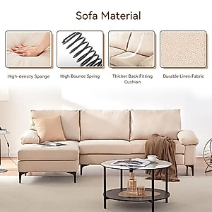 Kingfun 93" W Sectional Sofa Couch,L Shaped Couch with Removable Armrests for Living Room & Apartment,3-Seater Modern Upholstered Sofa with Wide Chaise Lounge,Beige