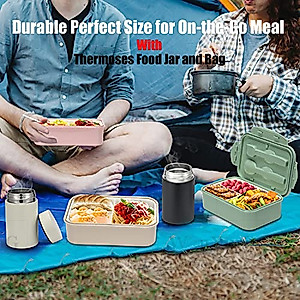 Mr.Dakai Bento Box for Kids Adults Lunch Box Containers & Leak-proof Insulated Hot Thermoses Food Jar Soup Container - BPA-Free Salad Snack Boxes with Spoon Fork/Bag, Microwave Safe, Khaki