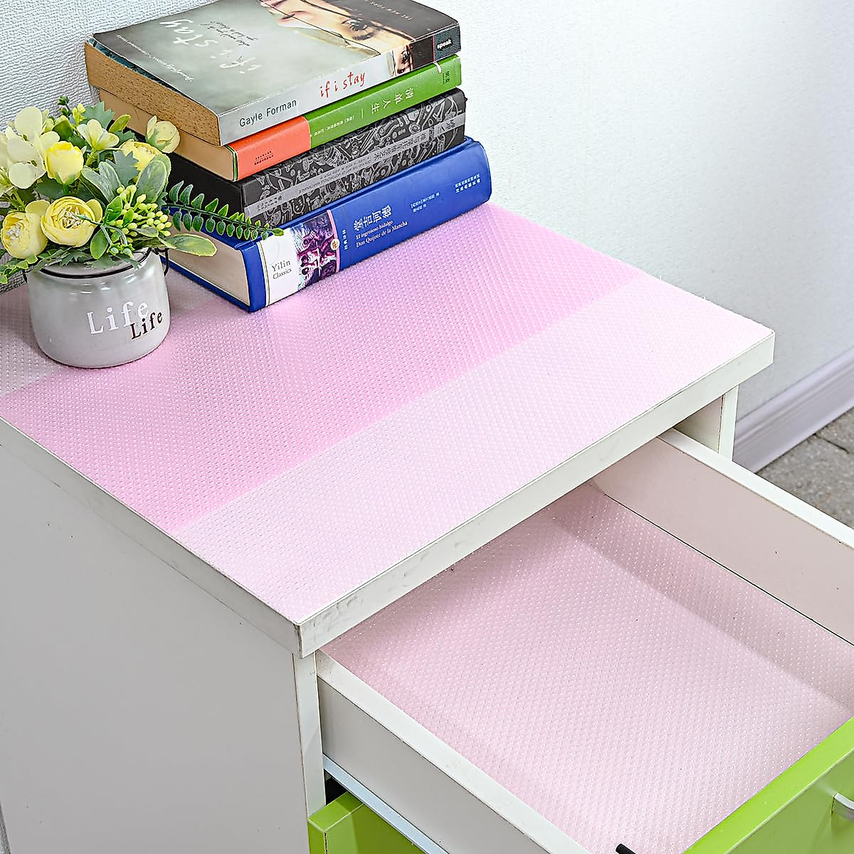 BOPART 8Pcs Refrigerator Liners Washable Fridge Shelf Liners Mats for Freezer Glass Shelves Kitchen Cabinets Cupboards Drawers (17.7" x 11.4", Pink)