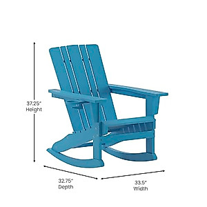 Flash Furniture Halifax Adirondack Rocking Chair with Cup Holder, Weather Resistant Poly Resin Adirondack Rocking Chair, Blue
