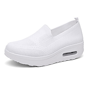 Women's Orthopedic Sneakers, Slip-On Thick-Soled Heightened Air Cushion Sports Woven Mesh Breathable Casual Shoes (White, adult, women, numeric_5_point_5, numeric, us_footwear_size_system, medium)