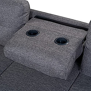 UBGO Living Room Furniture Sets,108" Reversible Sectional, L-shape Couch with Ottoman&Extra Wide Chaise Longue,Upholstered Modular Sofa with Two Cup Holders,for Large Space Apartments-Gray, Grey D