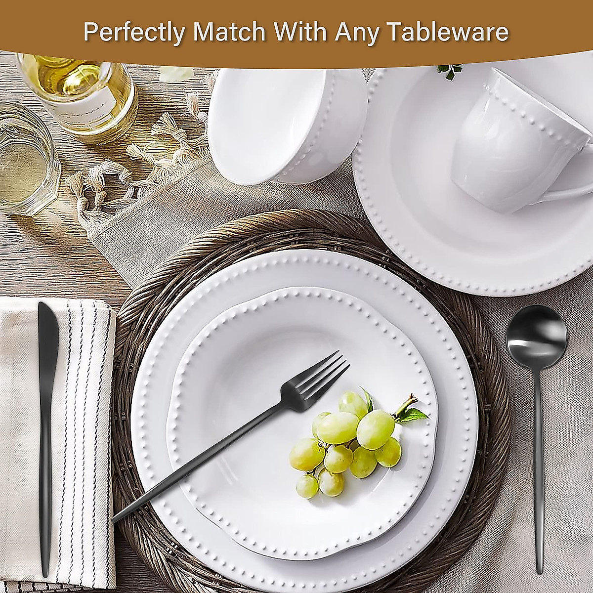 GIOCOCO Matte Black Silverware Set - 20 Piece Stainless Steel Flatware Set, Thick Utensils Set Service for 4, Durable Cutlery Set Elegant Tableware Set for Home and Restaurant (Dishwasher Safe)