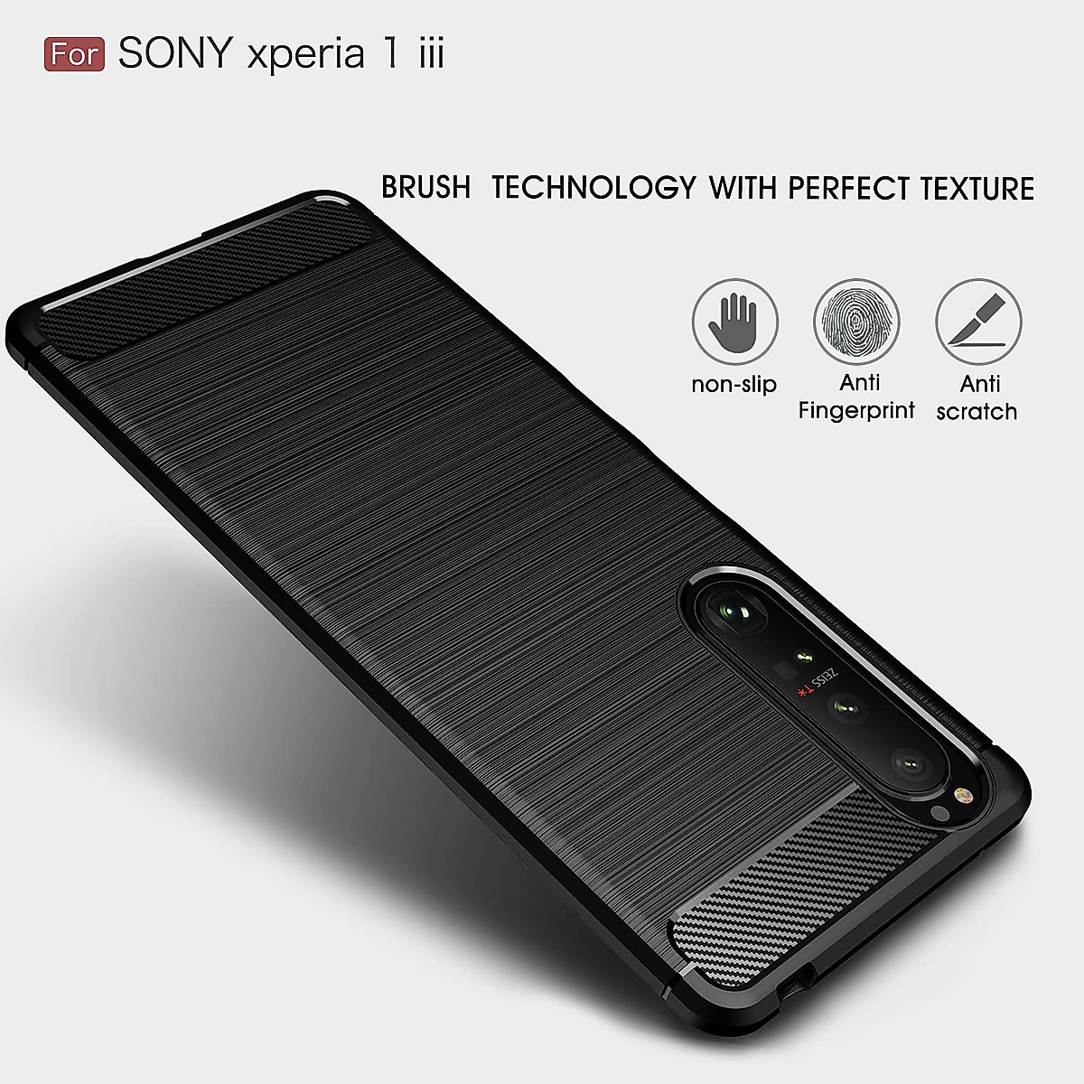 CruzerLite Case Compatible with Sony Xperia 1 III Case, Carbon Fiber Texture Design Cover Anti-Scratch Shock Absorption Case for Sony Xperia 1 III (Black)