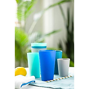 Klickpick Home Multi Size 10 Ounce 15 Ounce 20 Ounce - 12 Piece Kids Cups Premium Quality Plastic Beverage Tumblers Cup Reusable Cups Dishwasher Safe BPAFree In 4 Coastal Colours
