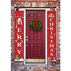 Trooer Christmas Porch Sign, Merry Christmas Banner Indoor Outdoor Christmas Decorations New Year Wall Hanging Flag Banners for Holiday Party Supplies Home Welcome