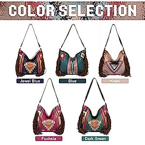 Emprier Women's Vintage Canvas Hobo Handbags Tassel Tote Purses Large Capacity Shoulder Bag Ethnic Travel Handbags