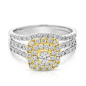 Vir Jewels 1 cttw Diamond Wedding Bridal Ring Set 14K Two Tone Gold Cushion Halo Engagement Size 5