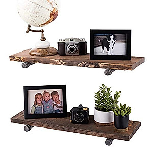 Industrial Pipe Wooden Shelves Restore by Pipe DÉCOR Premium Douglas Fir Wood Shelving 24 Inch Length Set of 2 Boards and 4 Straight Brackets Trail Brown Finish