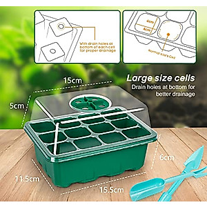 Bonviee 10 Packs Seed Starter Tray Seedling Tray (12 Cells Per Tray) Humidity Adjustable Plant Starter Kit with Dome and Base Greenhouse Grow Trays for Seeds Growing Starting