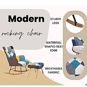 Yeolee Rocking Chair Nursery, Modern Nursing Chair with Accent Design, Comfy Padded Seat, Wooden Base - Ideal Nursery Glider Rocker for Living Room, Bedroom, and Indoor Nursery (with Ottoman)