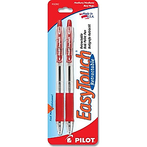 PILOT EasyTouch Refillable & Retractable Ballpoint Pens, Medium Point, Red Ink, 2-Pack (32262)