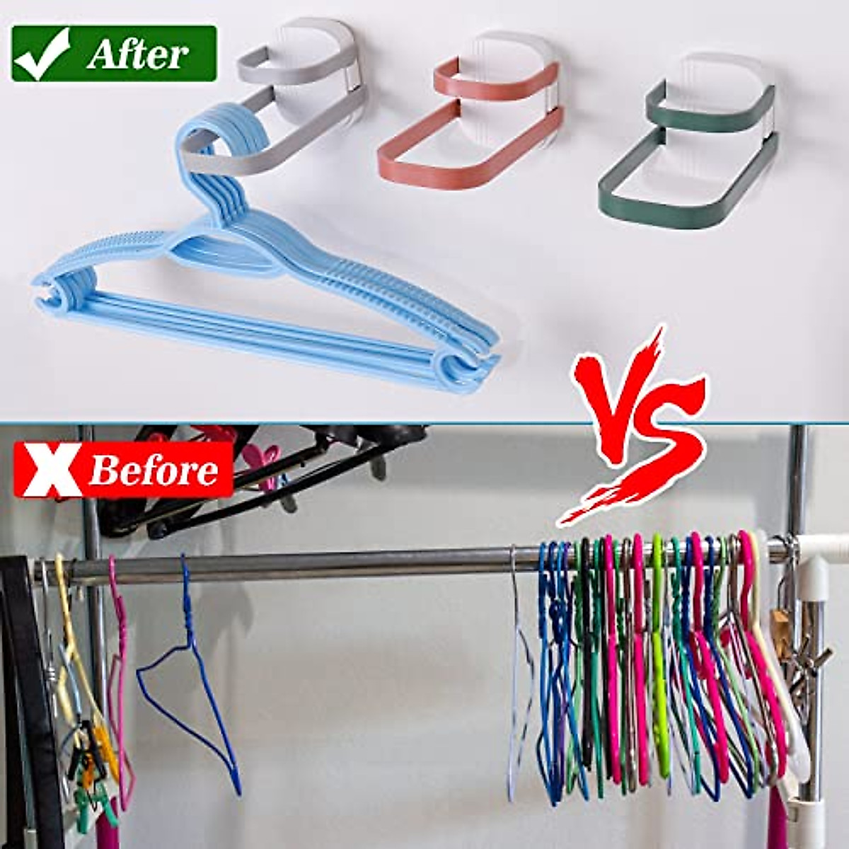 BULFULL Hanger Organizer No Punching Hanger Storage Rack, Foldable Hanger Storage Holder Hanger Organizer Rack Double Layer, Hanger Holder Stand Hanger Organizer Stacker for Closet Laundry Room(Green)