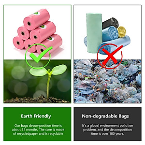 WDFAACK Biodegradable Pink Dog Poo Bags Lavender scent with Dispenser - 300 Large Poop Bags, Extra Thicken Strong Corn Starch Blended Compostable Leak Proof Poop Waste Bag for Dogs