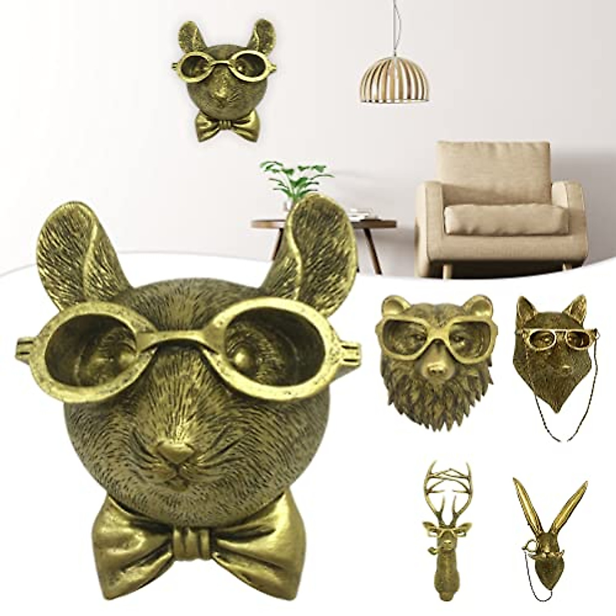 Fdit Head Wall Decor, Wall Art Decor Deer Head Wall Hanging, Home Decor Waterproof Bronzed Resin Animal Hanging Sculpture Sunscreen Animal Head Wall Hanging Ornaments (Rabbit)