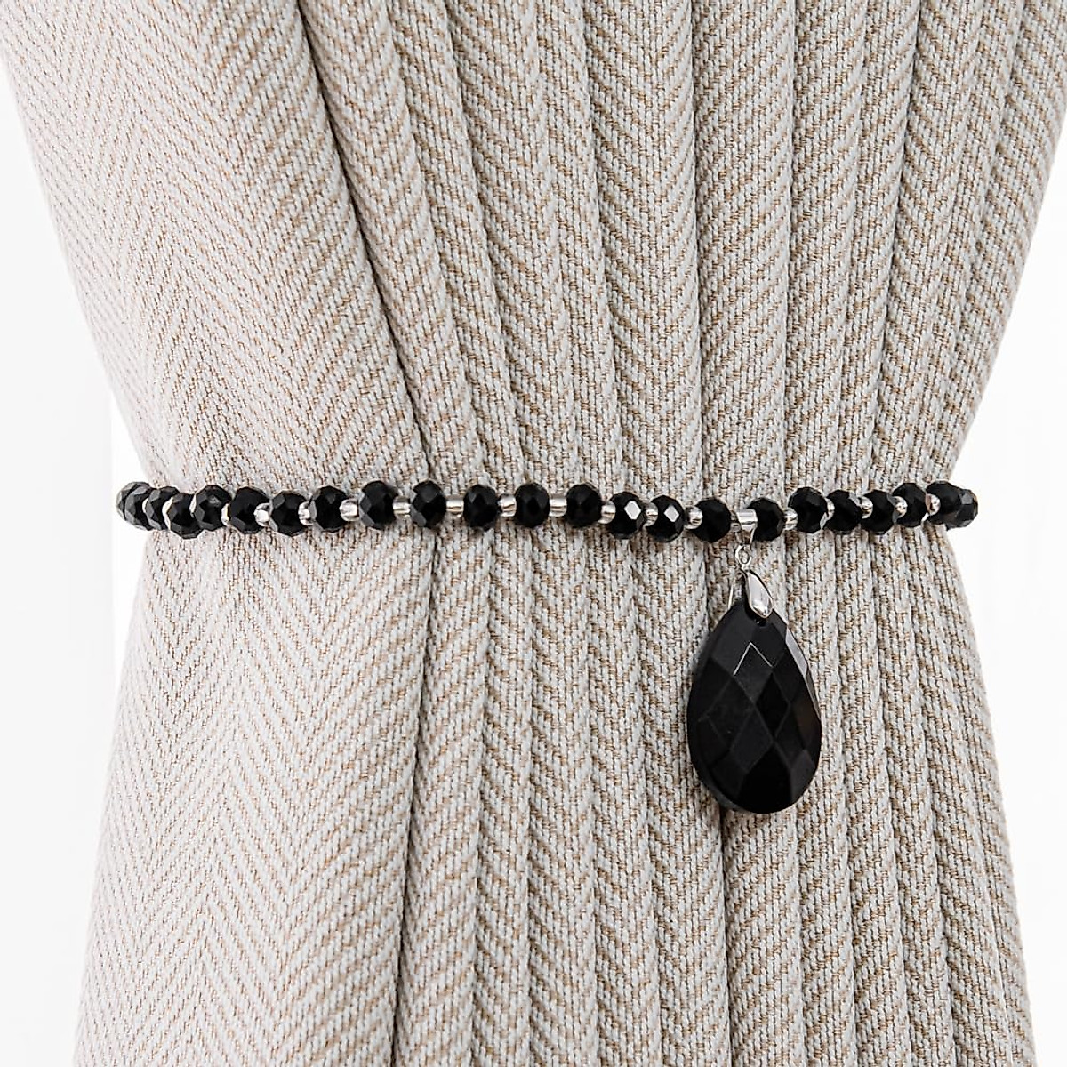 XBYZWM Handmade Magnetic Curtain Tieback,Crystal Curtain Buckle, Luxury Curtain Holdbacks,Suitable for Bedroom, Living Room (Crystal Black)