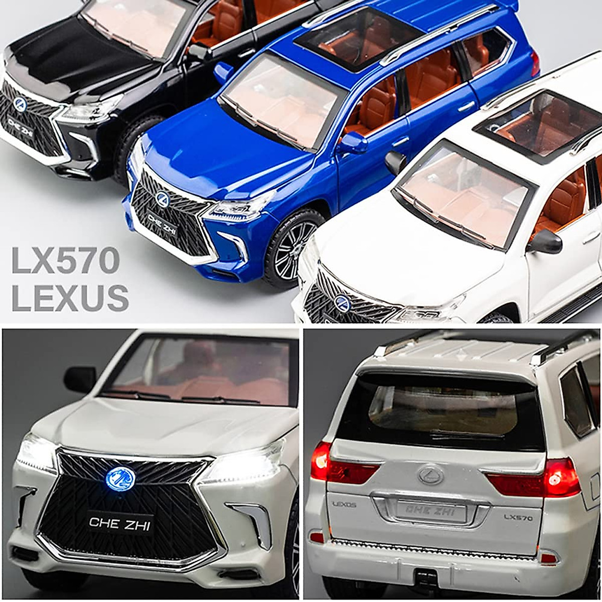 EROCK Exquisite car Model 1/24 Lexus 570 Off-Road in Luxury SUV Model Car, Zinc Alloy Pull Back Toy car with Sound and Light for Kids Boy Girl Gift