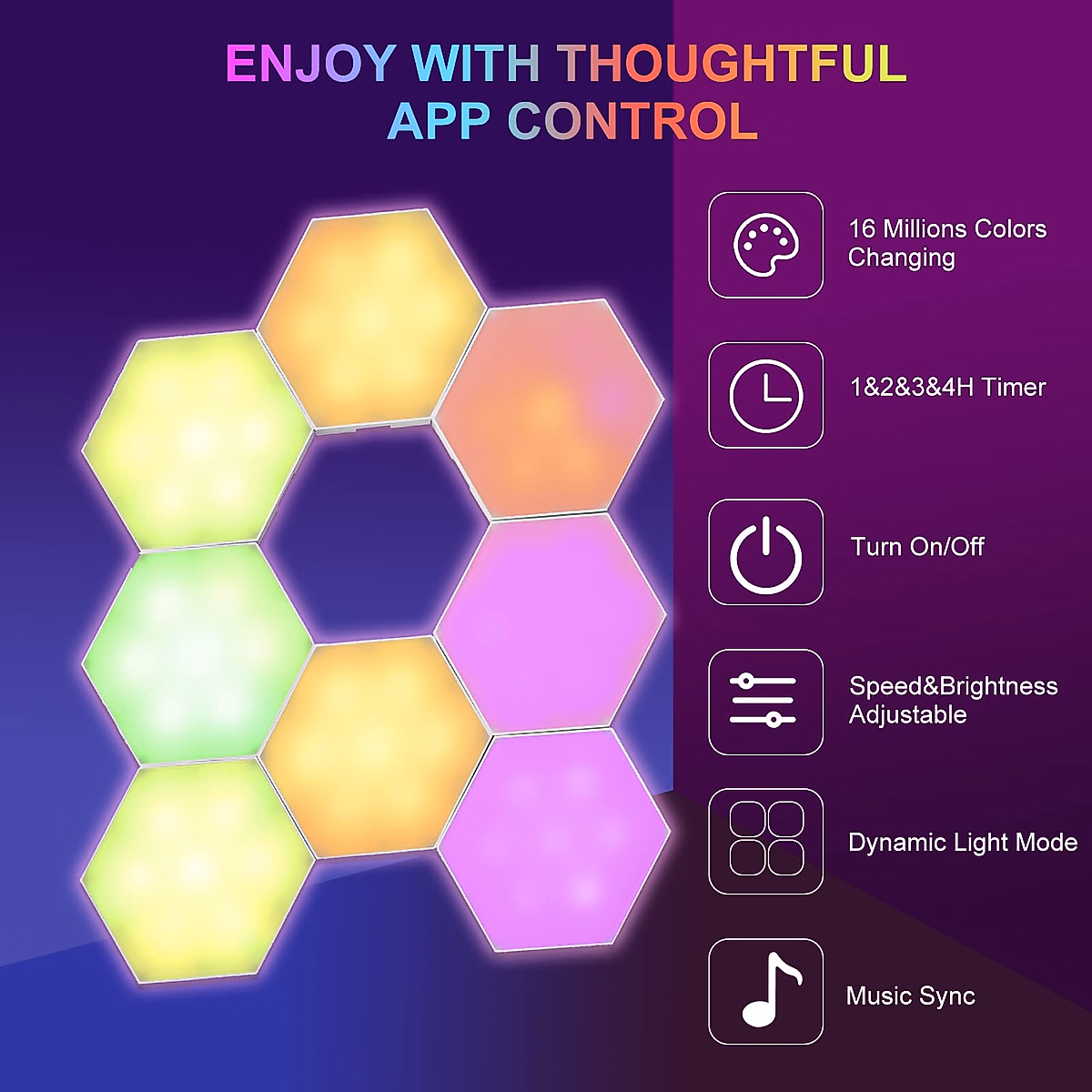 Neoglint 8 Pack Hexagon Lights - RGB Led Hex Lights for Wall with Smart APP Remote Control & Music Sync, Led Wall Light Decor for Gaming Room, Bedroom, Living Room