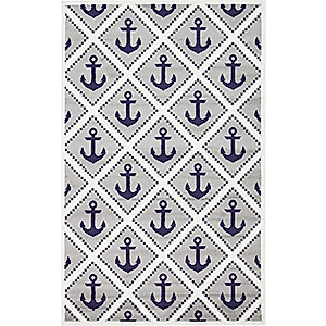 Unique Loom Metro Collection Modern Nautical Coastal Geometric Anchors Area Rug, for Kids, 5 ft x 8 ft, Light Gray/Ivory