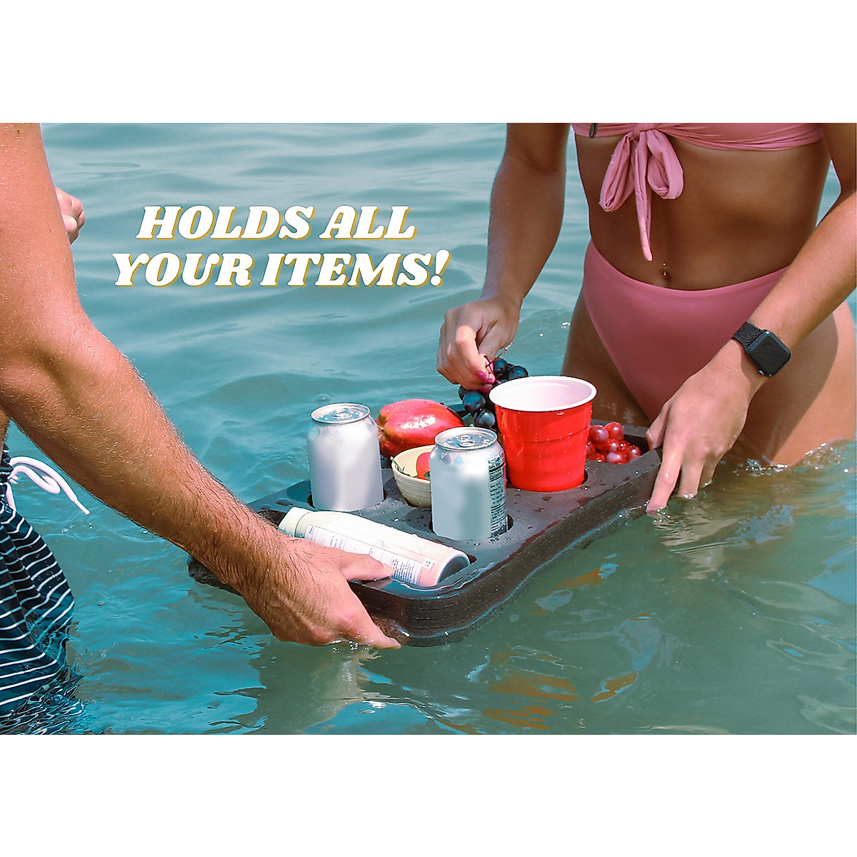 Polar Whale Floating Drink Holder Refreshment Table Tray for Pool Beach Party Float Lounge Durable Black Foam 7 Compartment UV Resistant