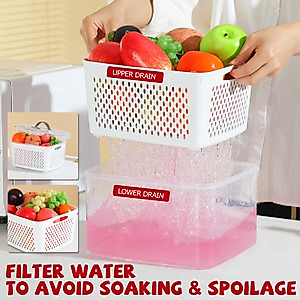 3 PCS Fruit Storage Containers for Fridge with Removable Colander | BPA Free Airtight Food Storage Containers with Lids & Handle | Keep Produce Refresh Longer | Small & M Size - Totally 22 cup