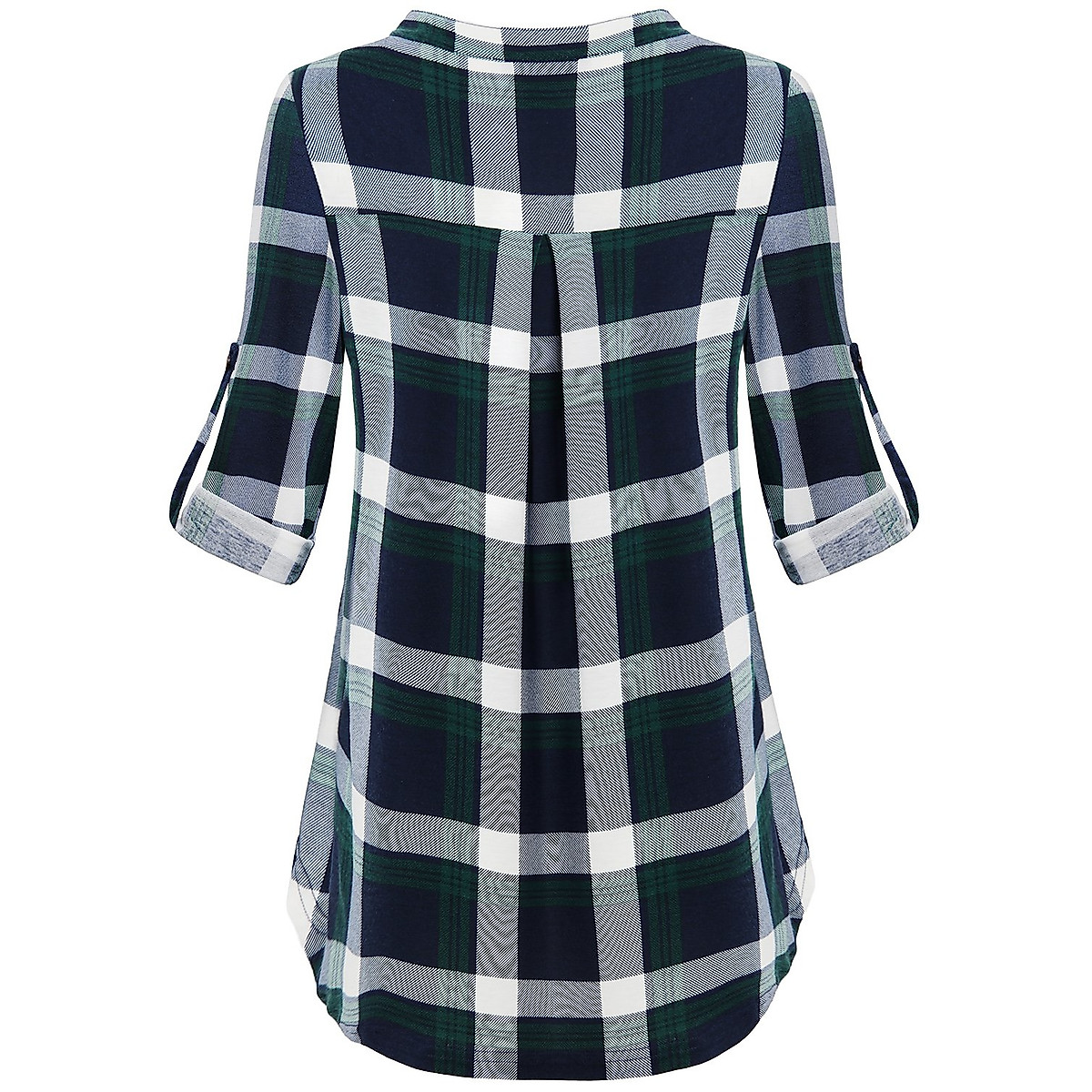 MOQIVGI Plaid Tops for Women Long Sleeve Button 3/4 Blouse Split V Neck Classic Tartan Patterned Sweatshirt Tunic Henley Boutique Shirts Blue Green Large