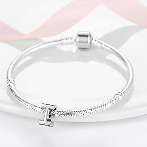 PARCOM Initial Charm S925 Sterling Silver Charms for Bracelets Alphabet I Letters Bead Bracelet for Women Christmas Birthday Charm Bracelets Necklace Pendent Anklet DIY Jewelry