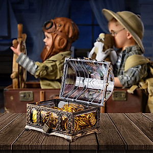 Pemalin Transparent Antique Treasure Chest for Kids,Plastic Pirate Storage and Decorative Box