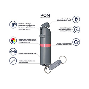 POM Pepper Spray Flip Top Keychain - Maximum Strength OC Spray Self Defenes - 25 Bursts, 10ft Range - Accurate Stream Pattern