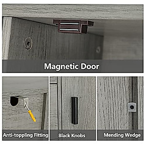 Iwell Floor Storage Cabinet with 2 Doors and 2 Open Shelves, Wooden Buffet Cabinet, Freestanding Cabinet for Kitchen, Living Room, Hallway, Grey