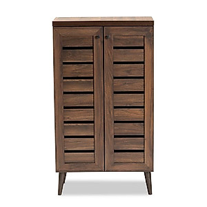Baxton Studio Salma Modern and Contemporary Walnut Brown Finished Wood 2-Door Shoe Storage Cabinet