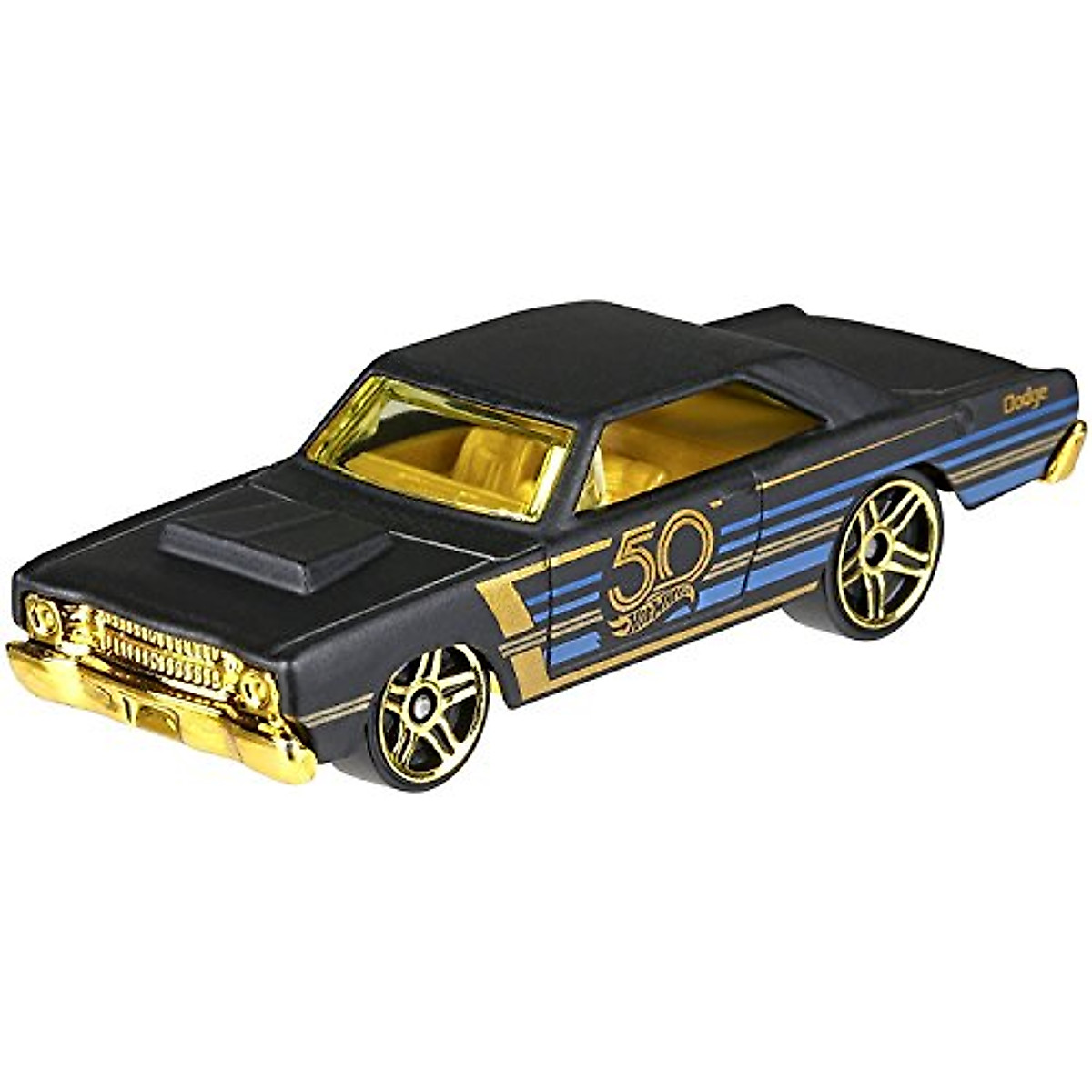 New 1:64 Hot Wheels 50th Anniversary Black & Gold Collection - Bone Shaker, Twin Mill, Rodger Dodger, Dodge Dart, Impala & Ford Ranchero Set of 6pcs Diecast Model Car By HotWheels