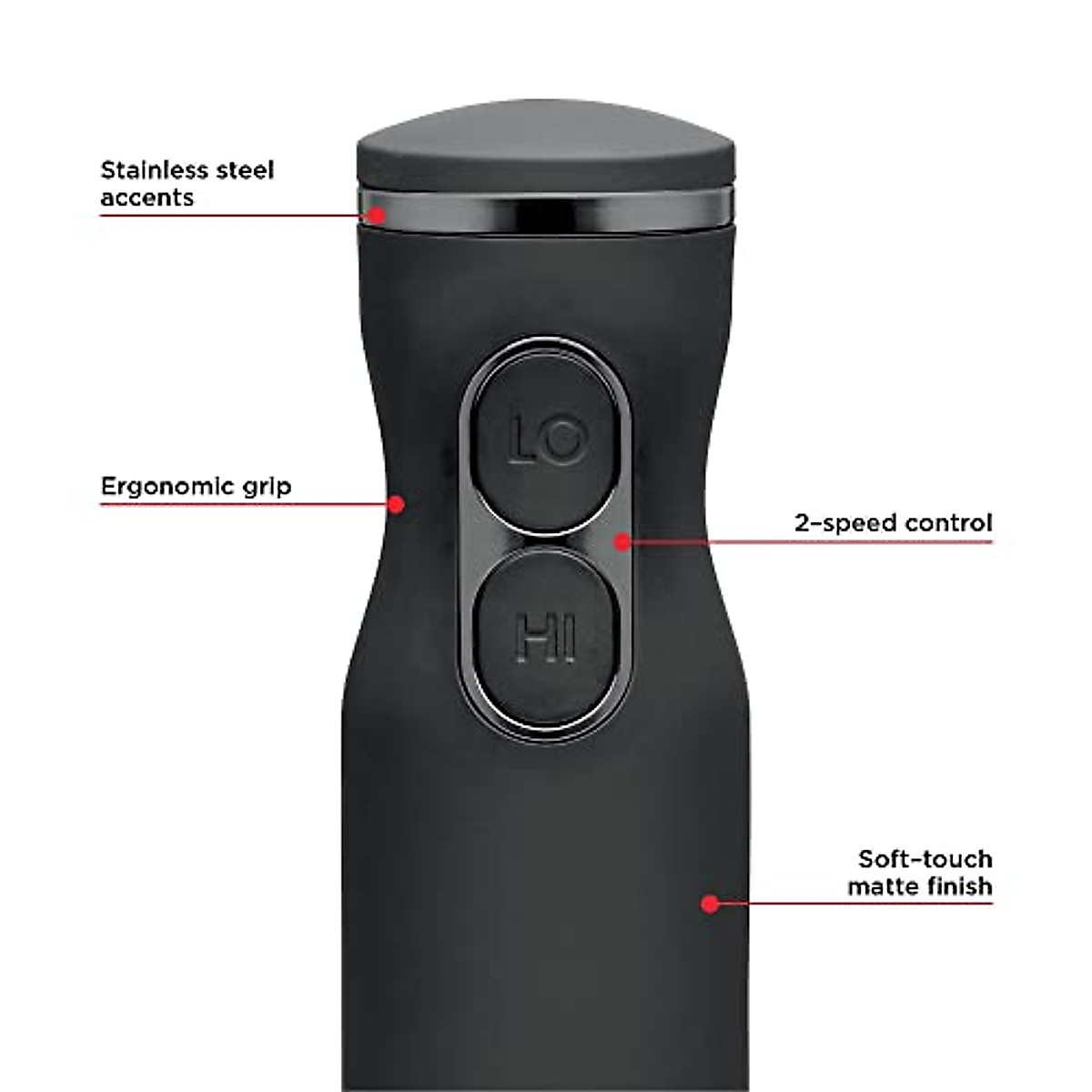 Chefman Immersion Stick Hand Blender Powerful Electric Ice Crushing 2-Speed Control Handheld Food Mixer, Purees, Smoothies, Shakes, Sauces and Soups, Black