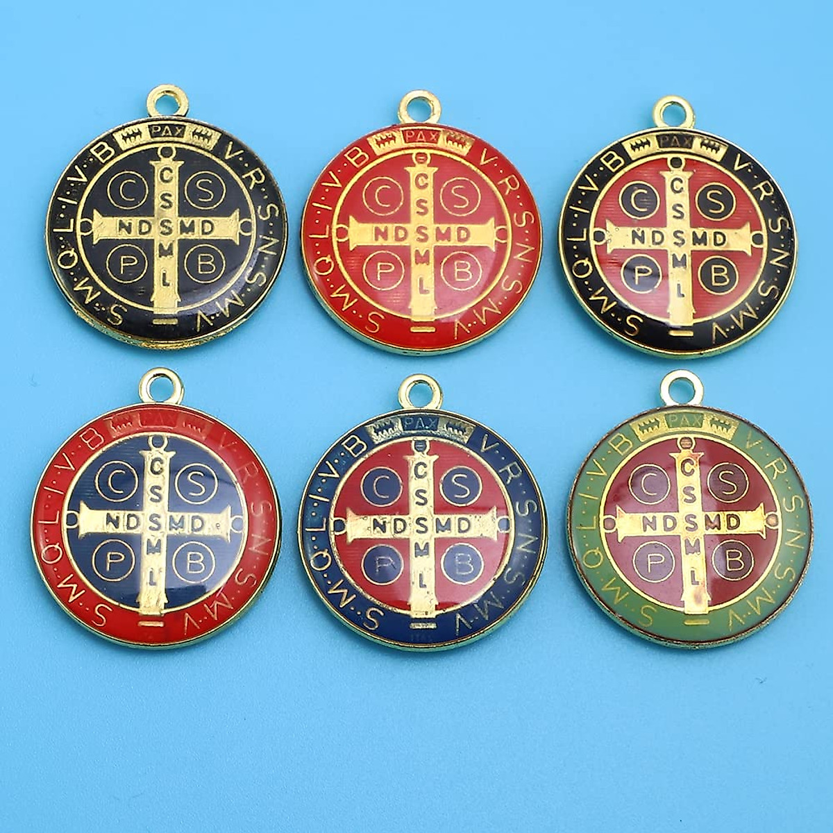 Glary 50pcs of Assorted Epoxy 1 inch Round Saint Benedict Medal Pendant Medal of St. Benedict