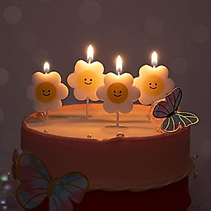 BoKin 4 Pcs Birthday Candles, Smiley Face Happy Birthday Candle for Cake, Sunflower Cake Toppers for Birthday Party Wedding Anniversary Valentines Day Christmas Festival