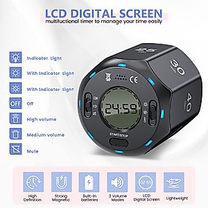 Pomodoro Timer, Digital Cube Timer for Cooking, Productivity Magnetic Countdown Timer, Visual Flip Focus Timer Silent & Alarm Gravity Timer for Study, Cooking, Workout, Office