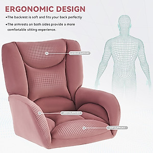 FOXHUNTER Home Office Desk Chair, 360 Swivel Velvet Desk Chair with Gold Base Upholstered Adjustable Swivel Task Chair, Modern Swivel Rolling Chair for Living Room Bedroom (Velvet, Pink)