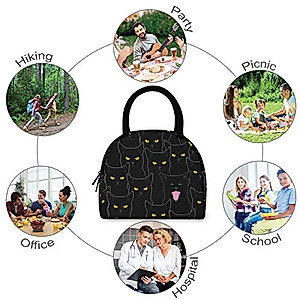 Cat Lunch Bag for Women Cute Reusable Tote Bag Cooler Black Insulated Lunch Box for School Office Picnic Kids Adults Children