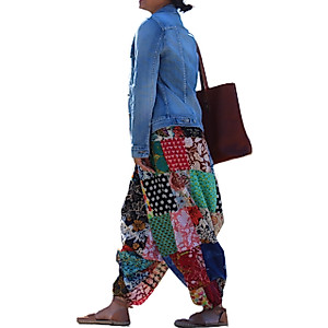 PEACH PEBBLE Women's Harem Pants 100% Cotton, Bohemian Yoga Boho Hippie Aladdin Colorful Patchwork Harem Pants, Soft Cotton Casual Fashion Women