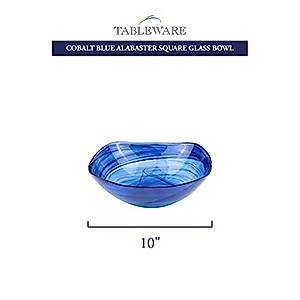 Badash Alabaster Square Glass Centerpiece Bowl - 10" Handcrafted European Mouth-Blown Cobalt Blue Glass Pedestal Fruit or Accent Bowl