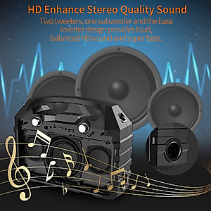 Hotec Wireless Bluetooth Portable PA Speaker System, Powerful Bluetooth Karaoke Machine with Dual Wireless Microphones for Karaoke, Wedding, Party, Teaching, Lecture, Church, Outdoor Indoor Activities