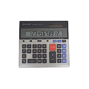 Sharp QS-2130 12-Digit Commercial Desktop Calculator with Kickstand, Arithmetic Logic, Battery and Solar Hybrid Powered LCD Display, Great For Home and Office Use,Gray and Black