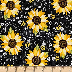 Timeless Treasures You Are My Sunshine Sunflower & Bee Chalkboard Black, Fabric by the Yard