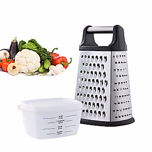 Cheese Grater, Little Cook Stainless Steel 4-Sided Box Grater, Detachable 3 Cup Storage Container and Measurement Markings Graters With Handle for Kitchen, Dishwasher Safe (Black)