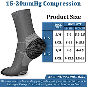 CHARMKING 6 Pairs Crew Compression Socks for Women & Men Circulation 15-20 mmHg is Best for All Day Wear Running Nurse (S/M, Grey Grey)