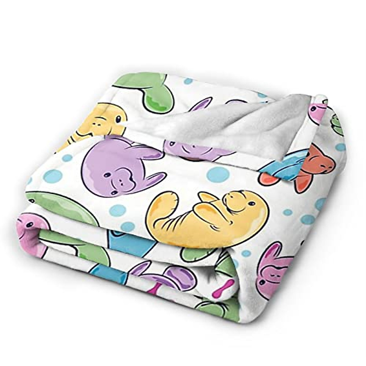 Cute Manatee Colorful Pattern Blanket Throw Blanket Soft Warm Lightweight Cozy Plush Blanket for Bedroom Living Rooms Sofa Couch Bed Gifts 50"X40"