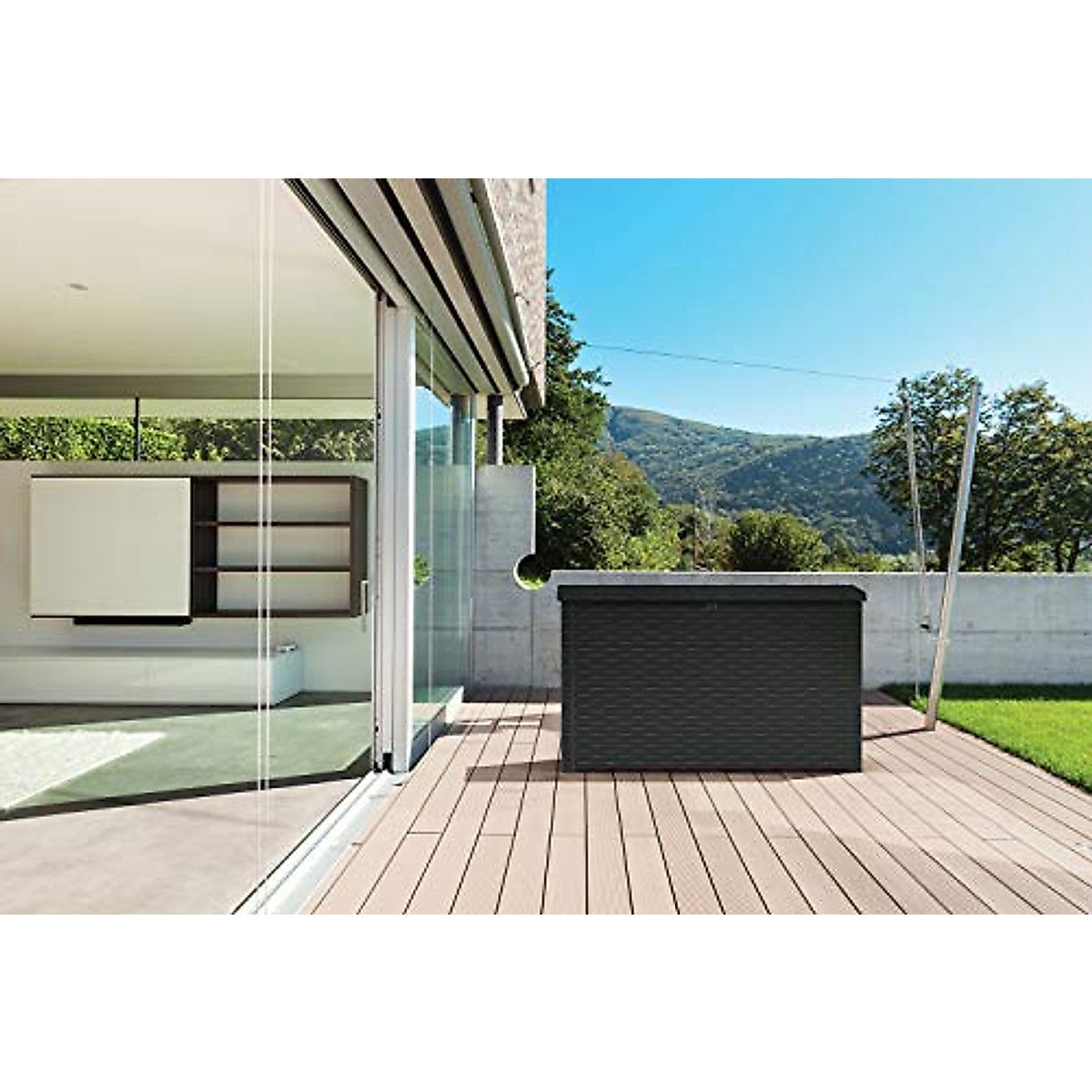 Keter XXL Java 230 Gallon Resin Rattan Look Large Outdoor Storage Deck Box for Patio Furniture Cushions, Pool Toys, and Garden Tools